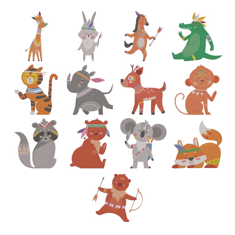 Tribal Woodland Animal Machine Embroidery Design, Set of 13, Instant ...