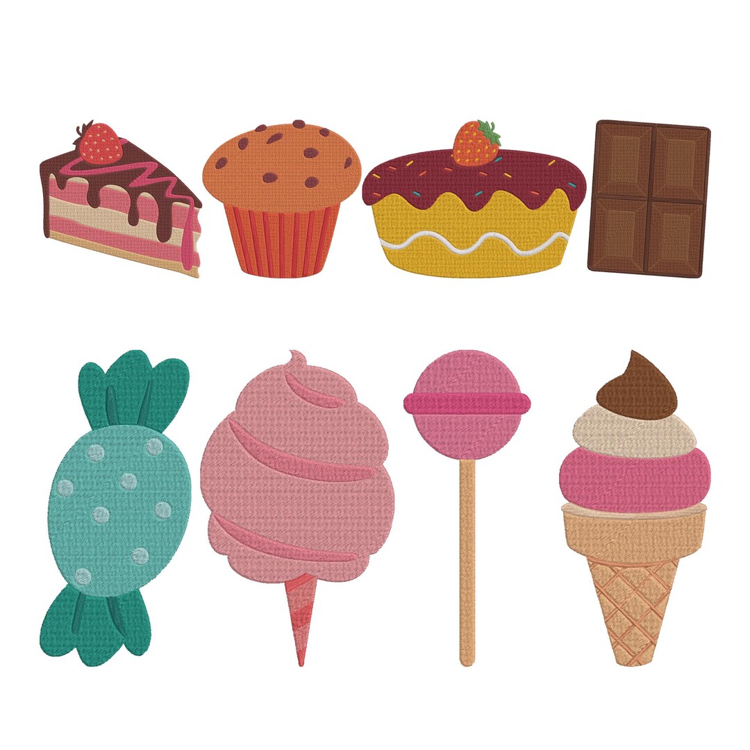 Dessert Cupcake Candy Embroidery Design, Cake Cupcake Candy Ice Cream ...