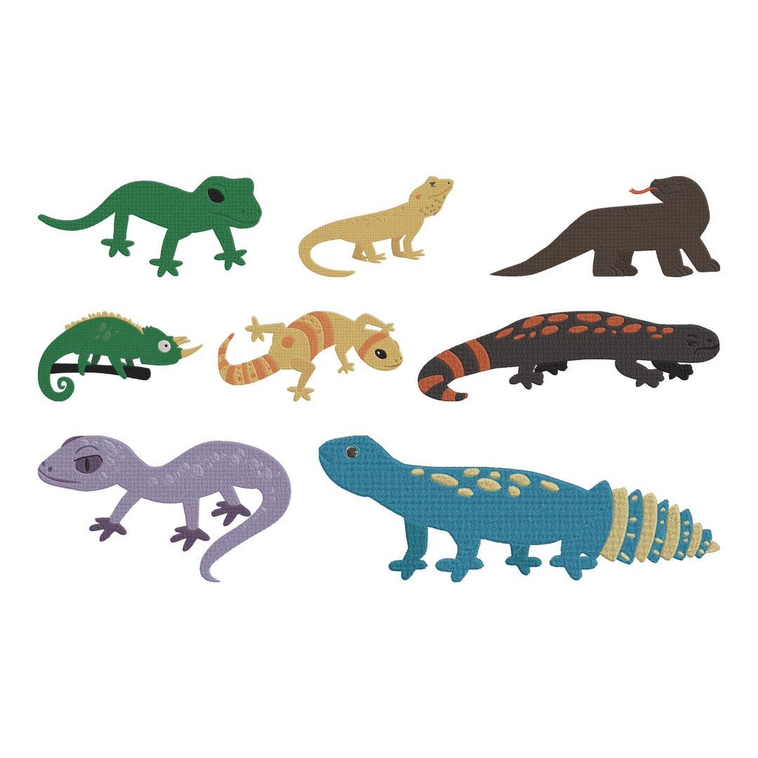 Reptile Embroidery Design, Lizard Gecko Salamander Machine Embroidery ...