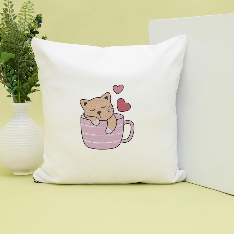 Cat Mug Machine Embroidery Design, Set of 6, Instant Download - Etsy