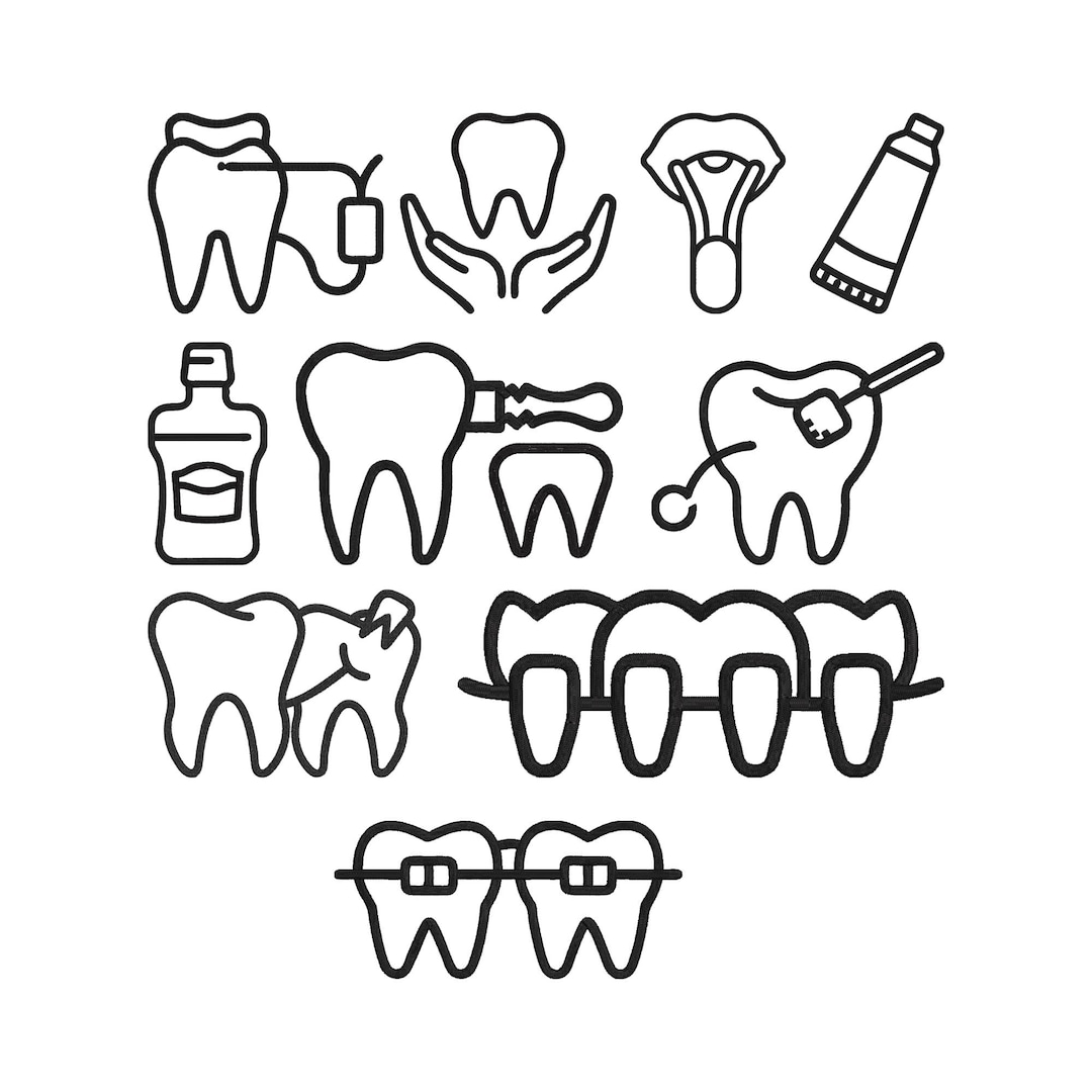 Dental Care Machine Embroidery Design, Set of 10, Instant Download - Etsy