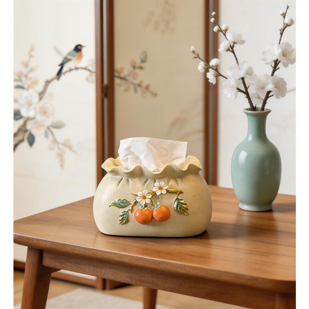 Customizable Ceramic Tissue Box | Hand-painted Persimmon Daisy Purse ...