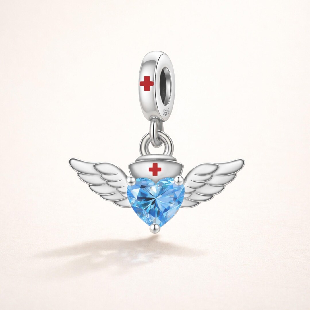 Angel Nurse Heart Charm, Nurse Character Genuine 925 Sterling Silver ...