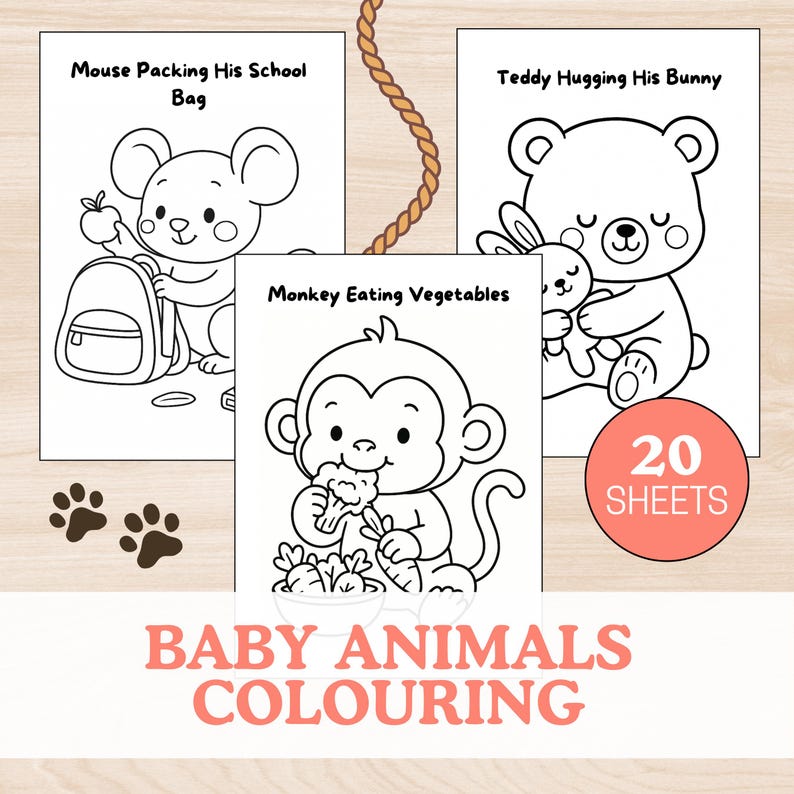 Baby Animals Coloring Book • 20 Cute Animals Doing Daily Routines ...