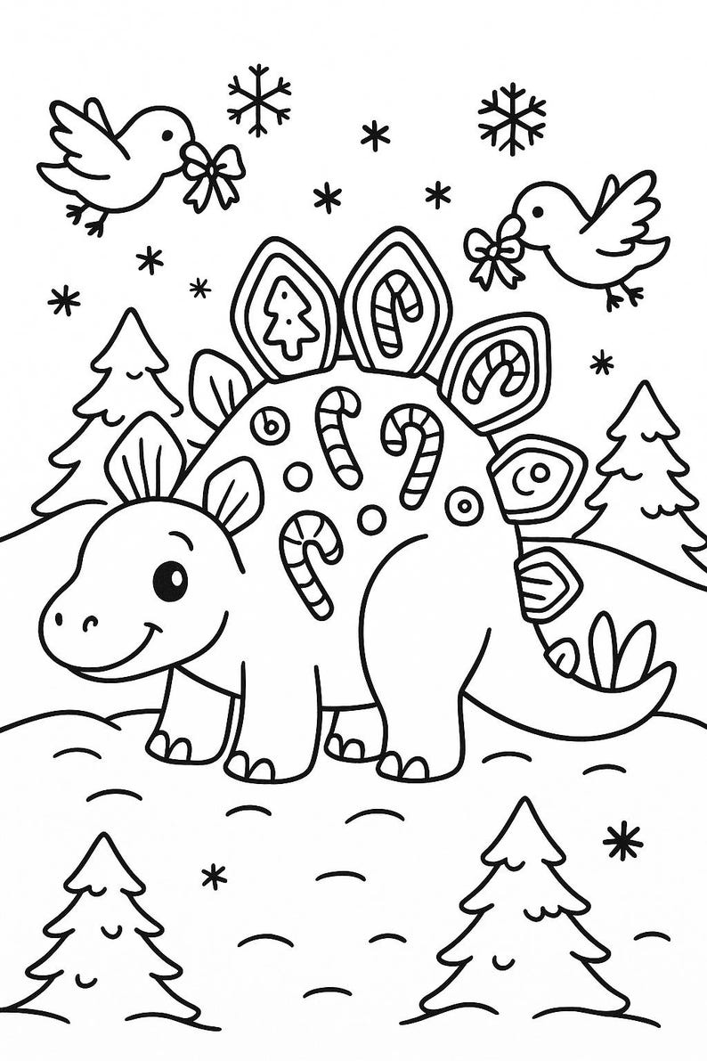 Holiday Dinosaur Coloring Pages for Kids 4–5, 20 Printable PDF Sheets ...