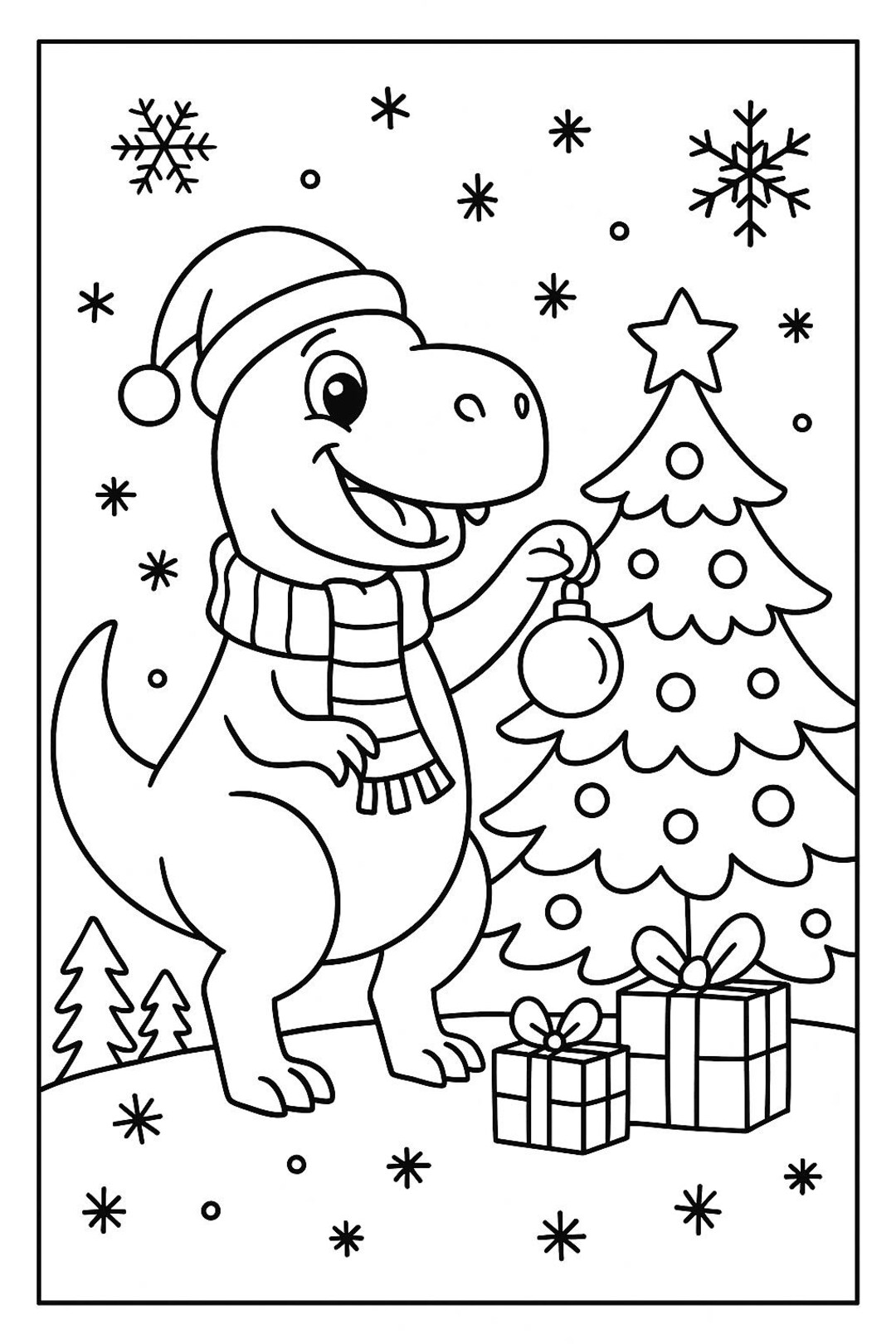 Christmas Dinosaurs Coloring Pages for Kids – 20 Printable Holiday ...