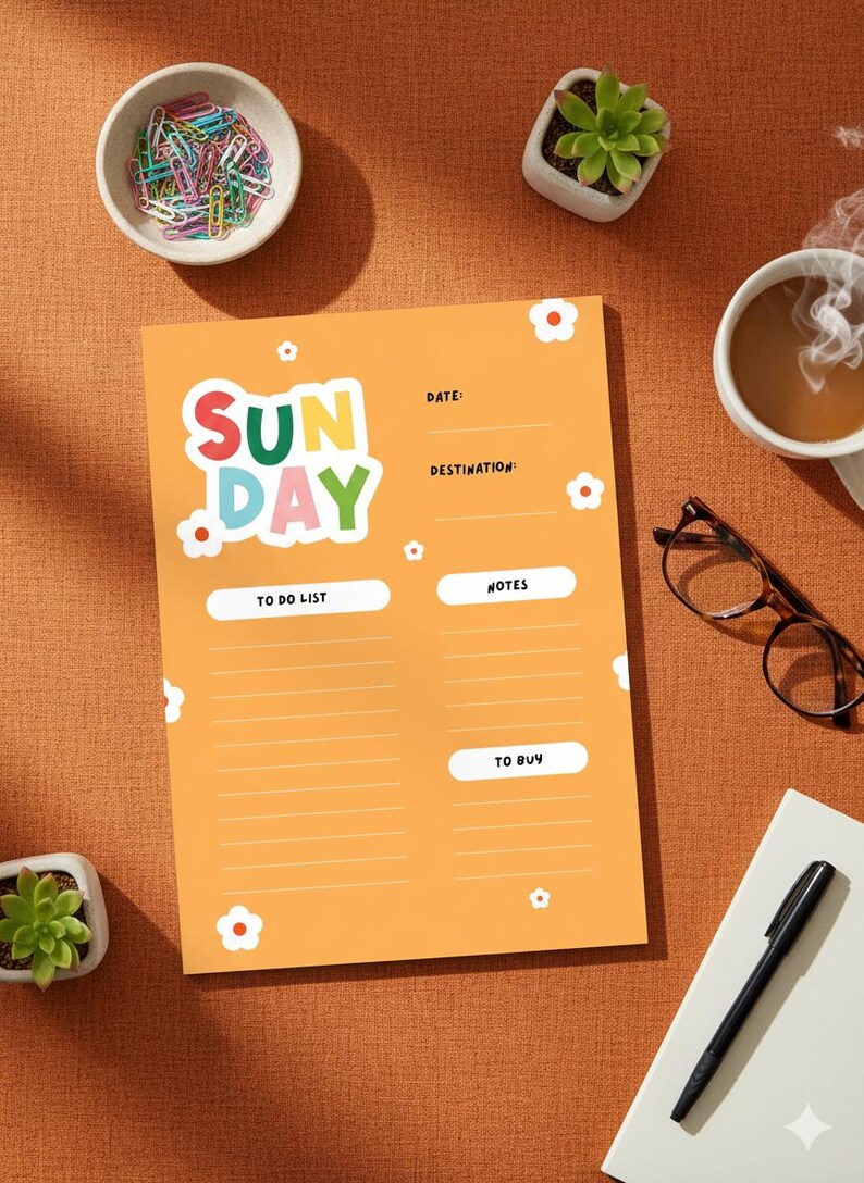 Sunday To-do List Printable, Cute Daily Planner for Mom, Weekly Trip ...