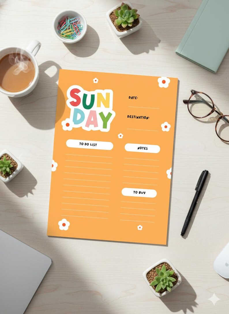 Sunday To-do List Printable, Cute Daily Planner for Mom, Weekly Trip ...