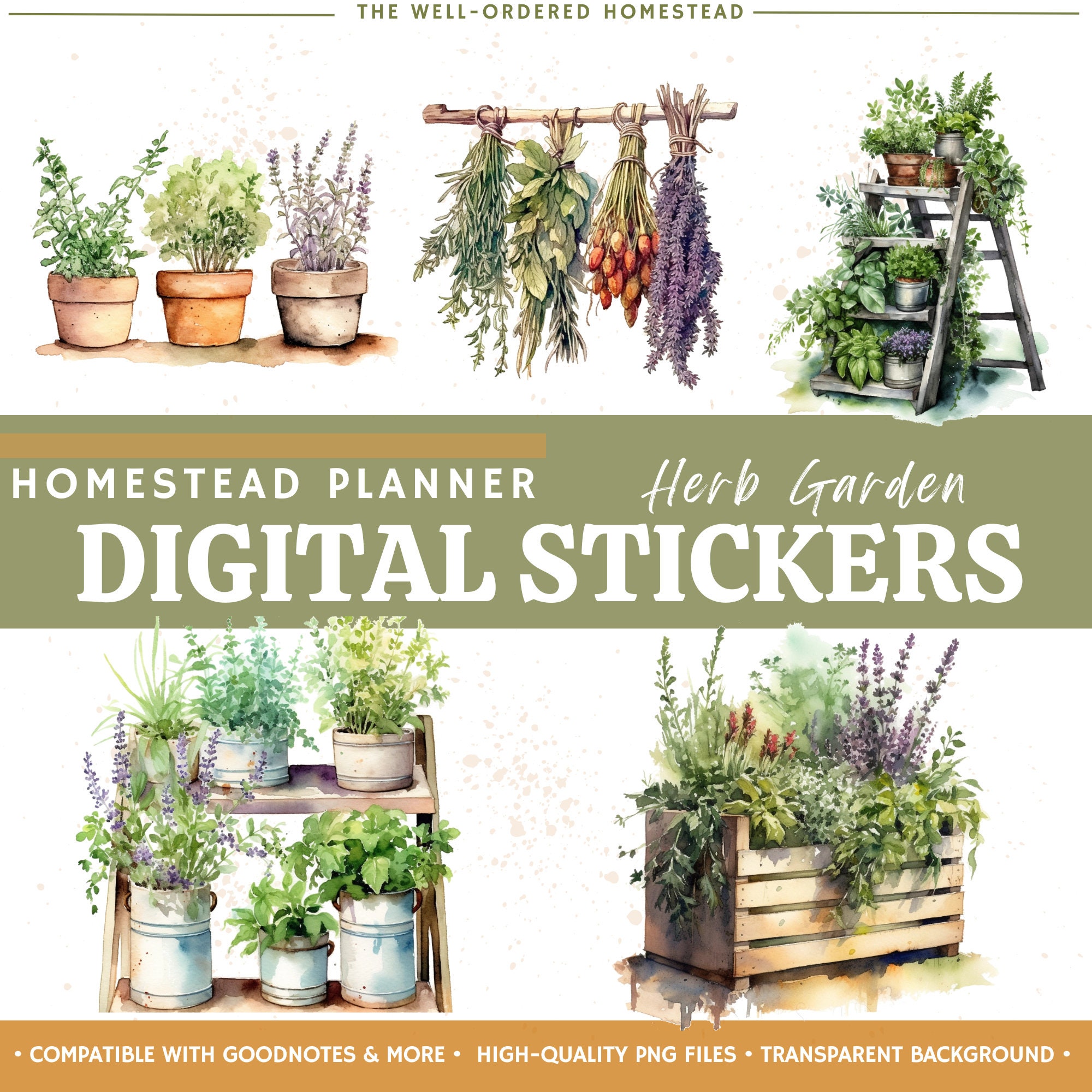 HERB GARDEN STICKERS - Digital Planner Stickers - Transparent ...