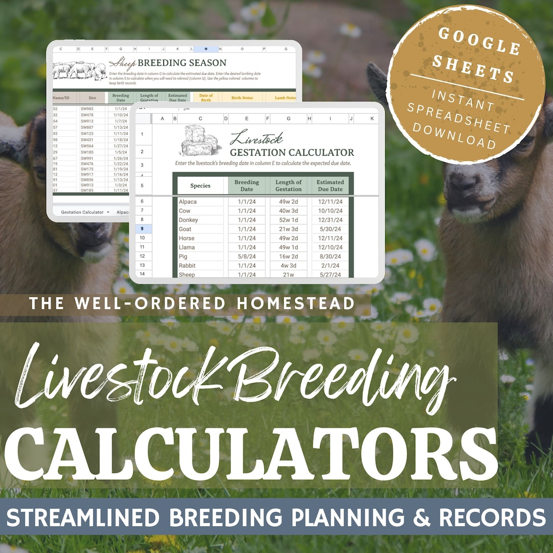 LIVESTOCK BREEDING CALCULATORS - Digital Spreadsheet to Calculating Due ...