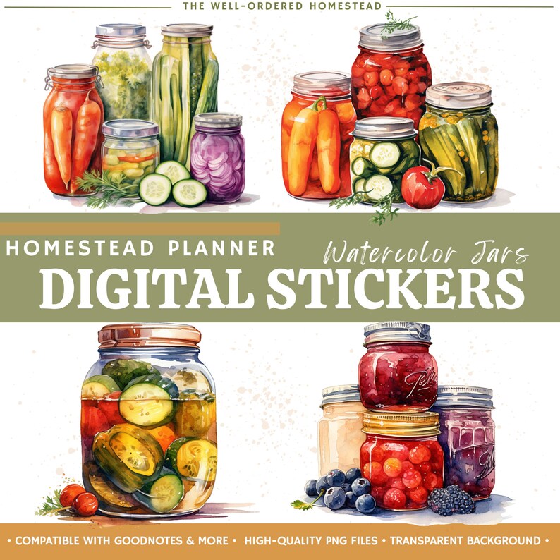 CANNING JAR STICKERS - Digital Planner Stickers - Transparent ...