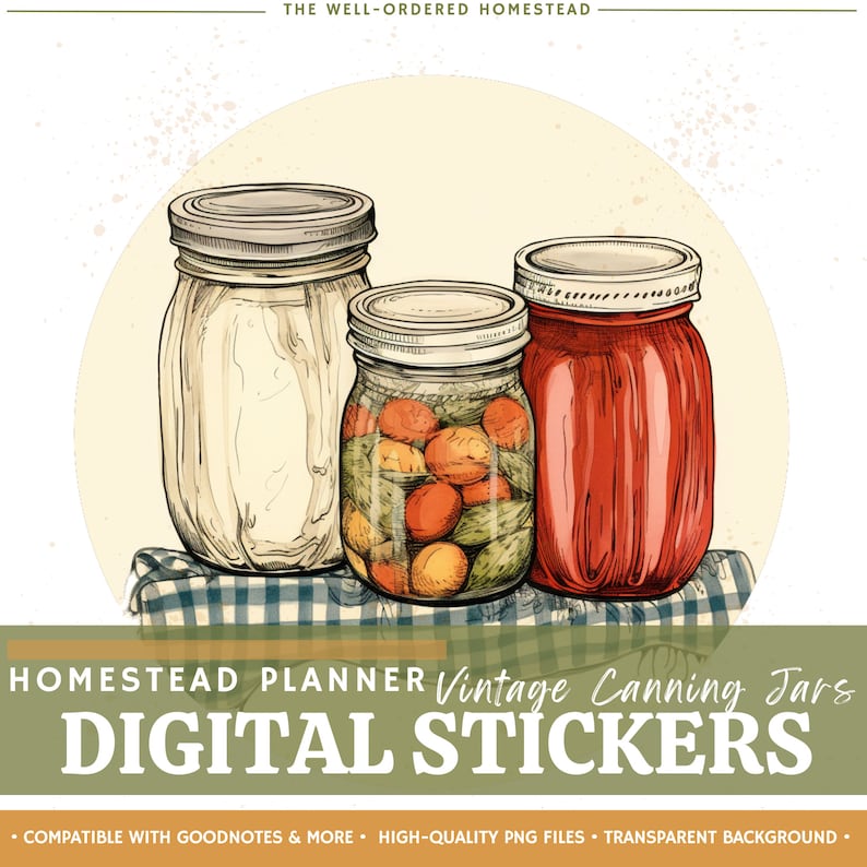 Vintage Canning Jar Stickers – Homestead Planner PNG Files (digital ...