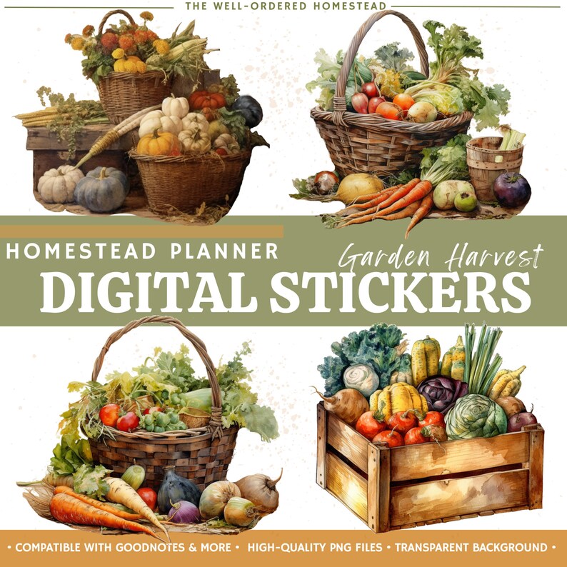 GARDEN HARVEST STICKERS - Digital Planner Stickers -transparent ...