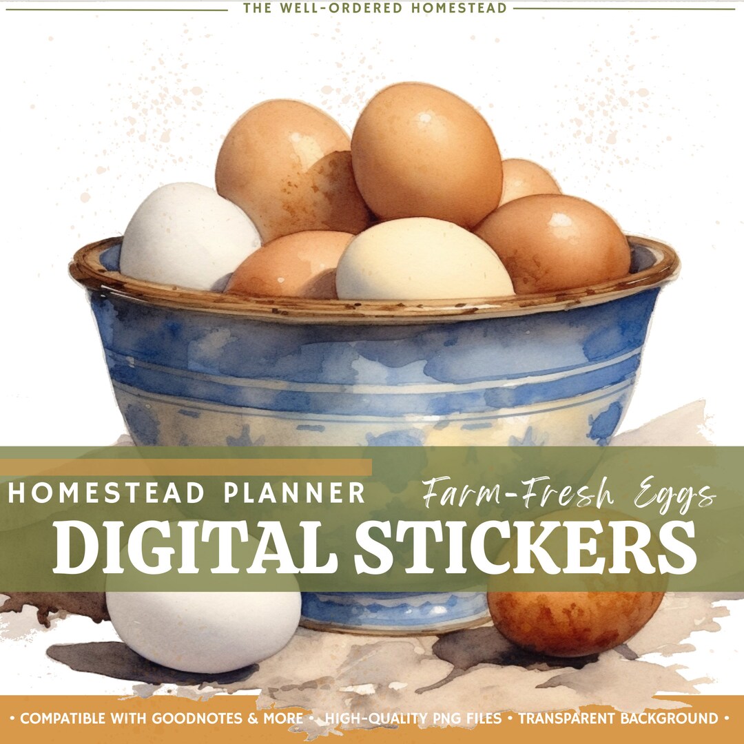 FARM EGG STICKERS - Digital Planner Stickers - Transparent Background ...