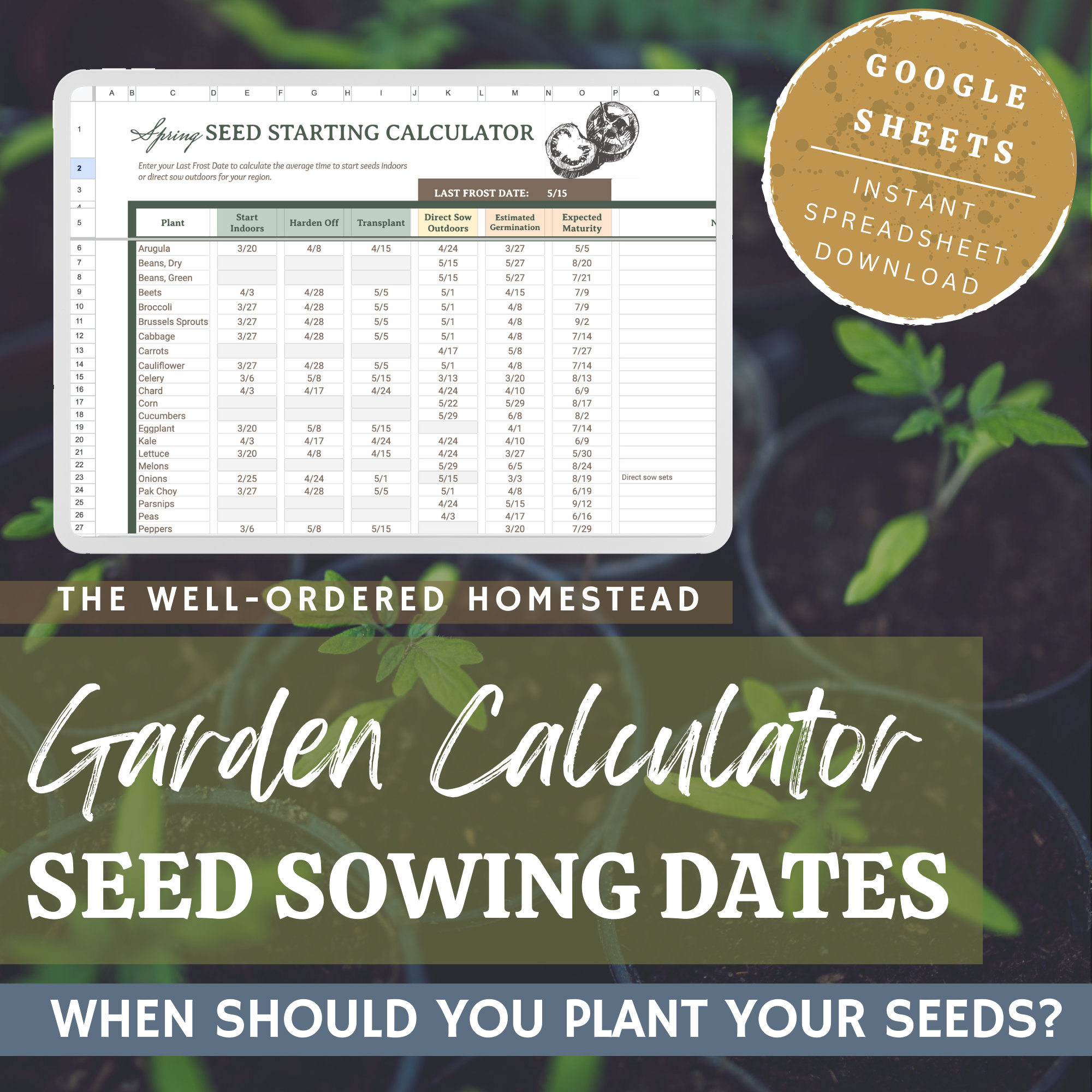 SEED STARTING CALCULATOR -when Should I Sow My Seeds?- Digital ...