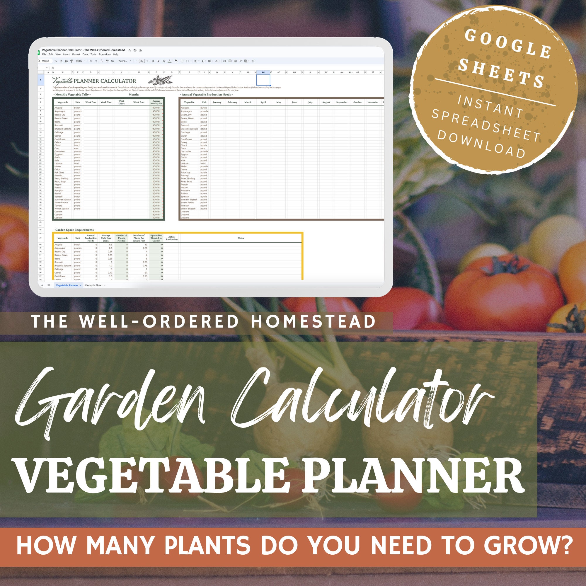 VEGETABLE PLANNER CALCULATOR - How Many Plants Should I Grow? Digital ...