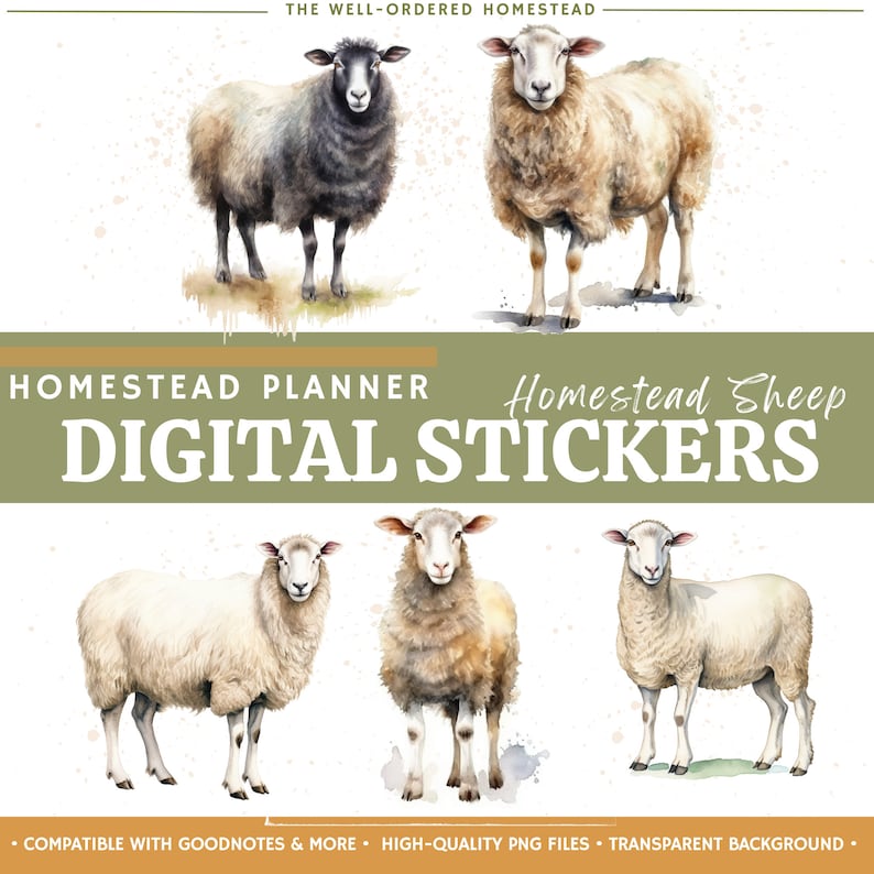 HOMESTEAD SHEEP STICKERS - Digital Planner Stickers - Transparent ...