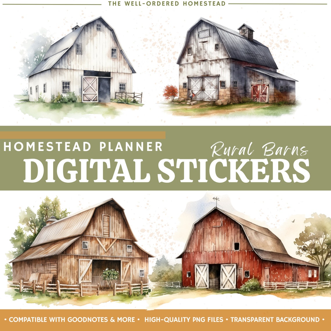 RUSTIC BARN STICKERS - Digital Planner Stickers -transparent Background ...