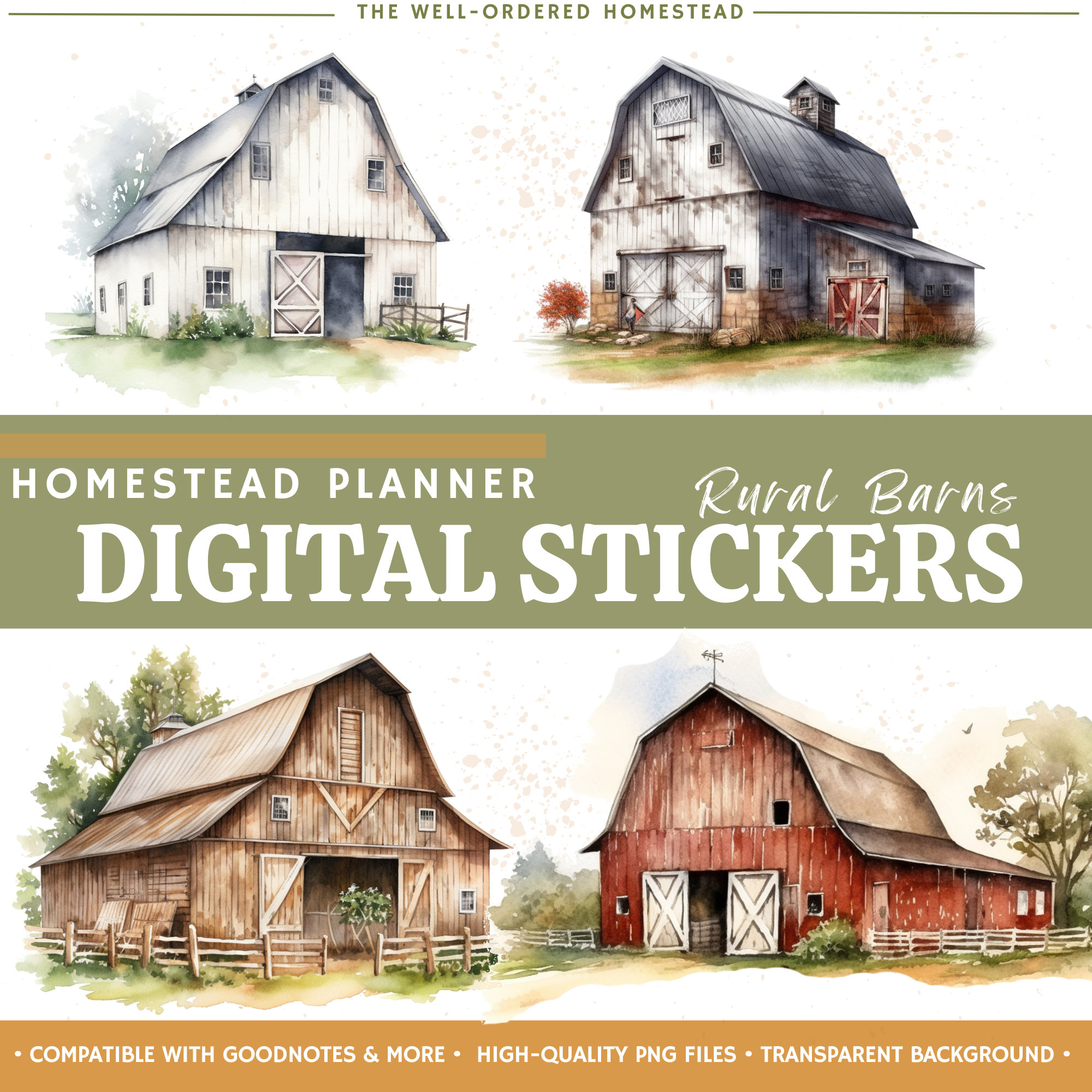 RUSTIC BARN STICKERS Digital Planner Stickers transparent Background ...