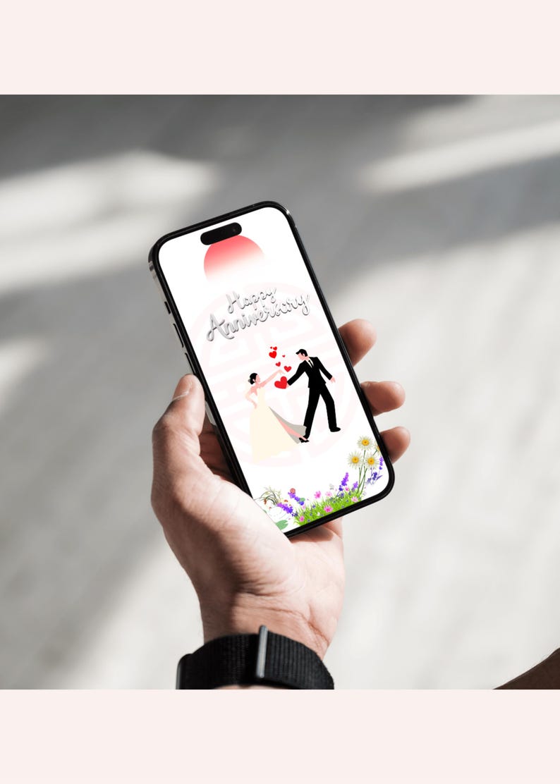 Happy Anniversary Printable Card—romantic Couple With Flowers, Elegant ...