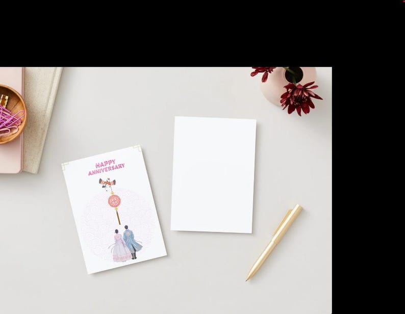 Happy Anniversary Printable Card-romantic Asian Couple Illustration ...