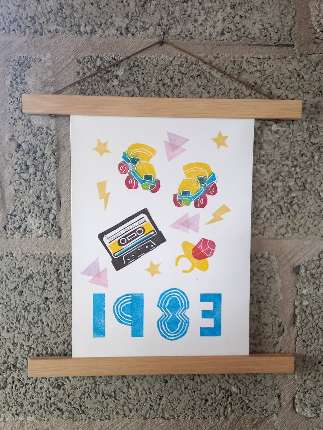 40th Birthday 80s Childhood Linocut Print Retro Illustration - Etsy