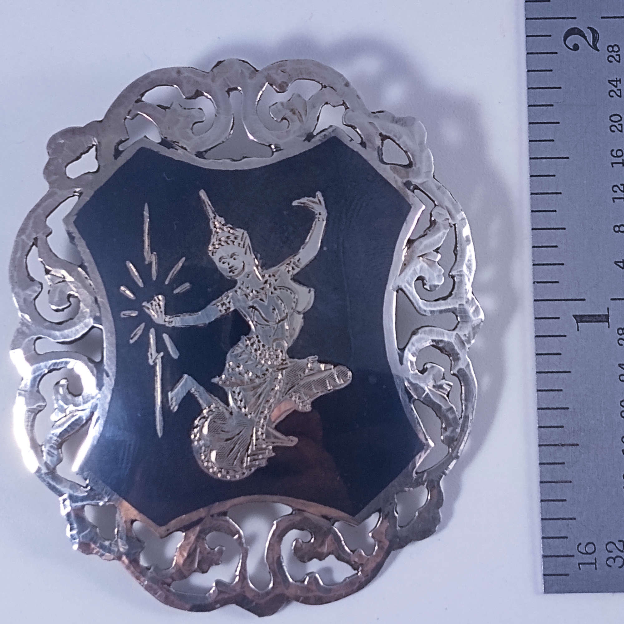 Vintage Siam Dancer Niello and Silver Brooch Mekhala Goddess - Etsy