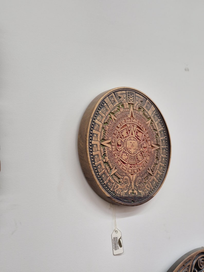 Handmade Wooden Aztec Calendar | Rustic Mesoamerican Wall Art (11 ...