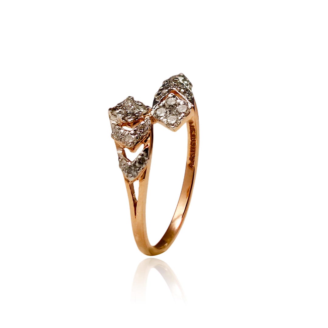 14K Solid Gold Open Band Natural Diamond Ring, Luxury Anniversary Gift ...