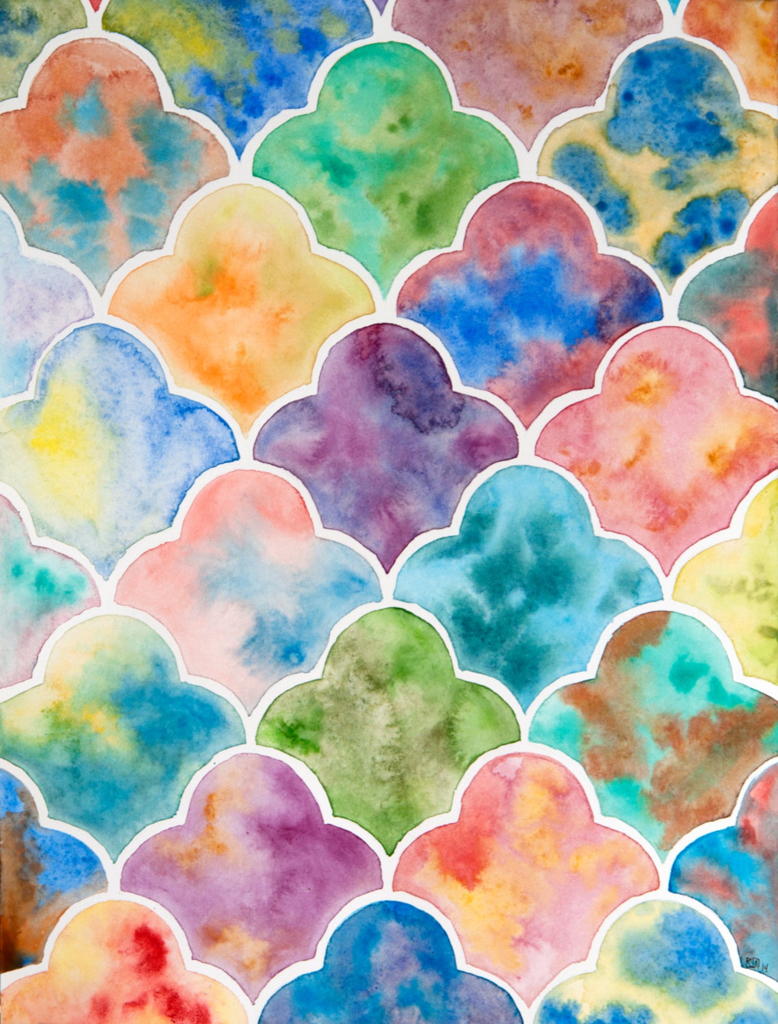 Rainbow Quatrefoil Painting, 8x10 Original Pattern Art, Modern Islamic ...
