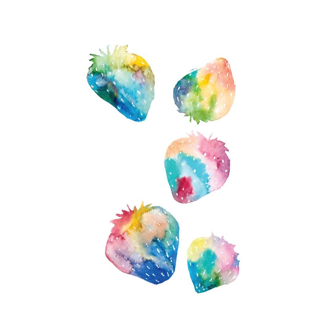 Colorful Strawberries 4x6 8x10 Watercolor Print Bright Fruity ...