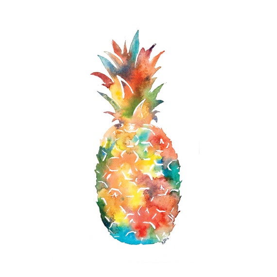 Rainbow Pineapple Watercolor Print 4x6 8x10 Welcoming | Etsy