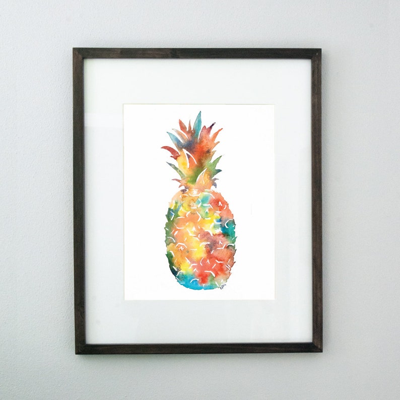 Rainbow Pineapple Watercolor Print 4x6 8x10 - Welcoming Colorful ...