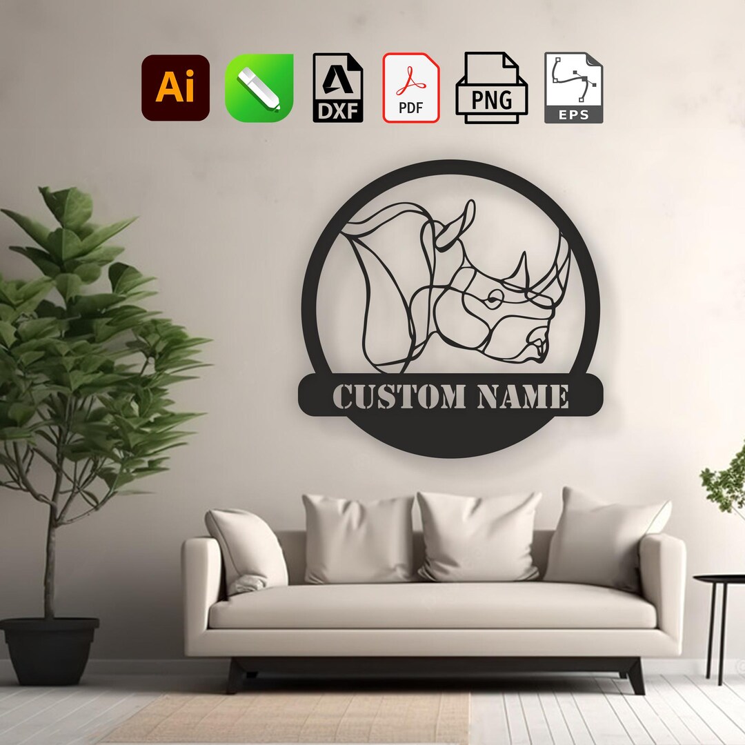 Rhino Wall Art DXF SVG Pdf Eps | Laser Cut Decor for CNC, Glowforge ...