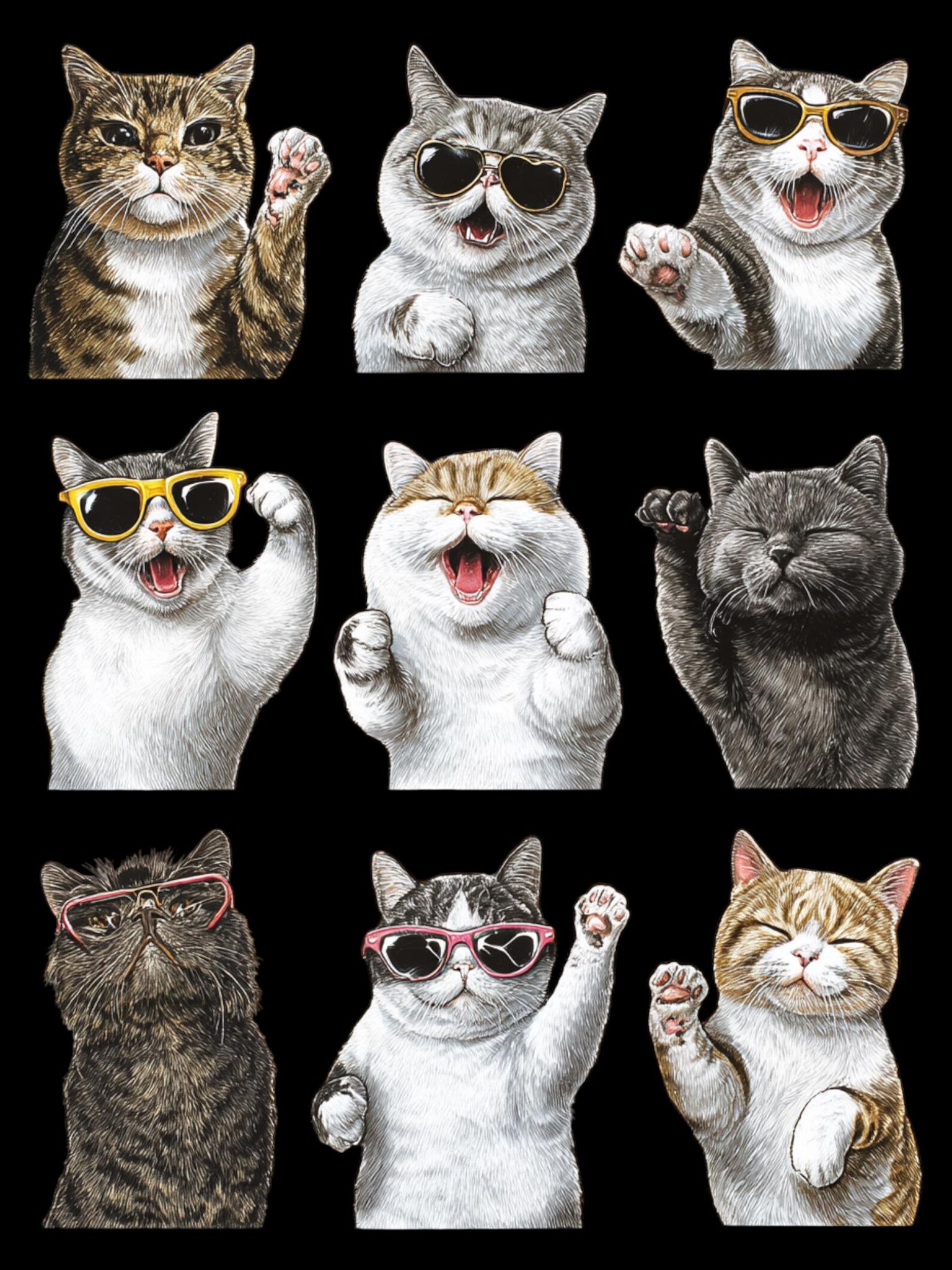 130 Funny Watercolor Cat Face Printable Stickers PNG – Expressive Cats ...