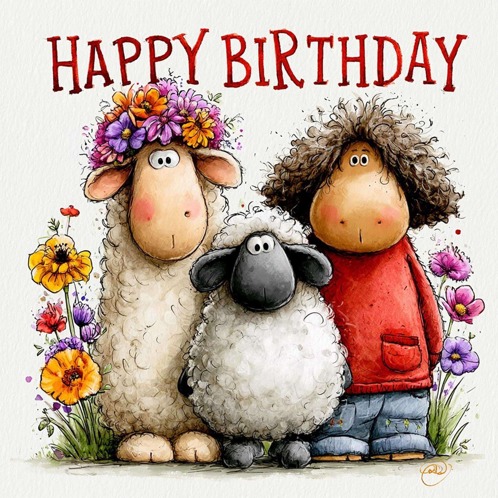 Whimsical Sheep Birthday Clipart | Watercolor Lamb Illustrations ...