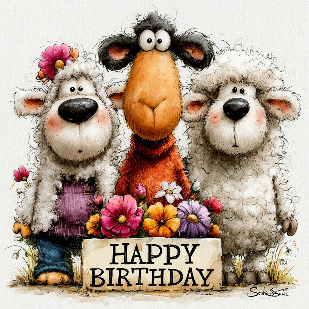 Whimsical Sheep Birthday Clipart | Watercolor Lamb Illustrations ...