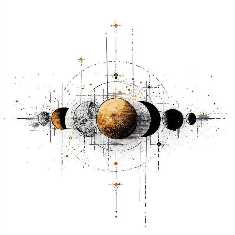 15 Moon Phase Clipart JPG | Minimalist Lunar Cycle Art (digital ...