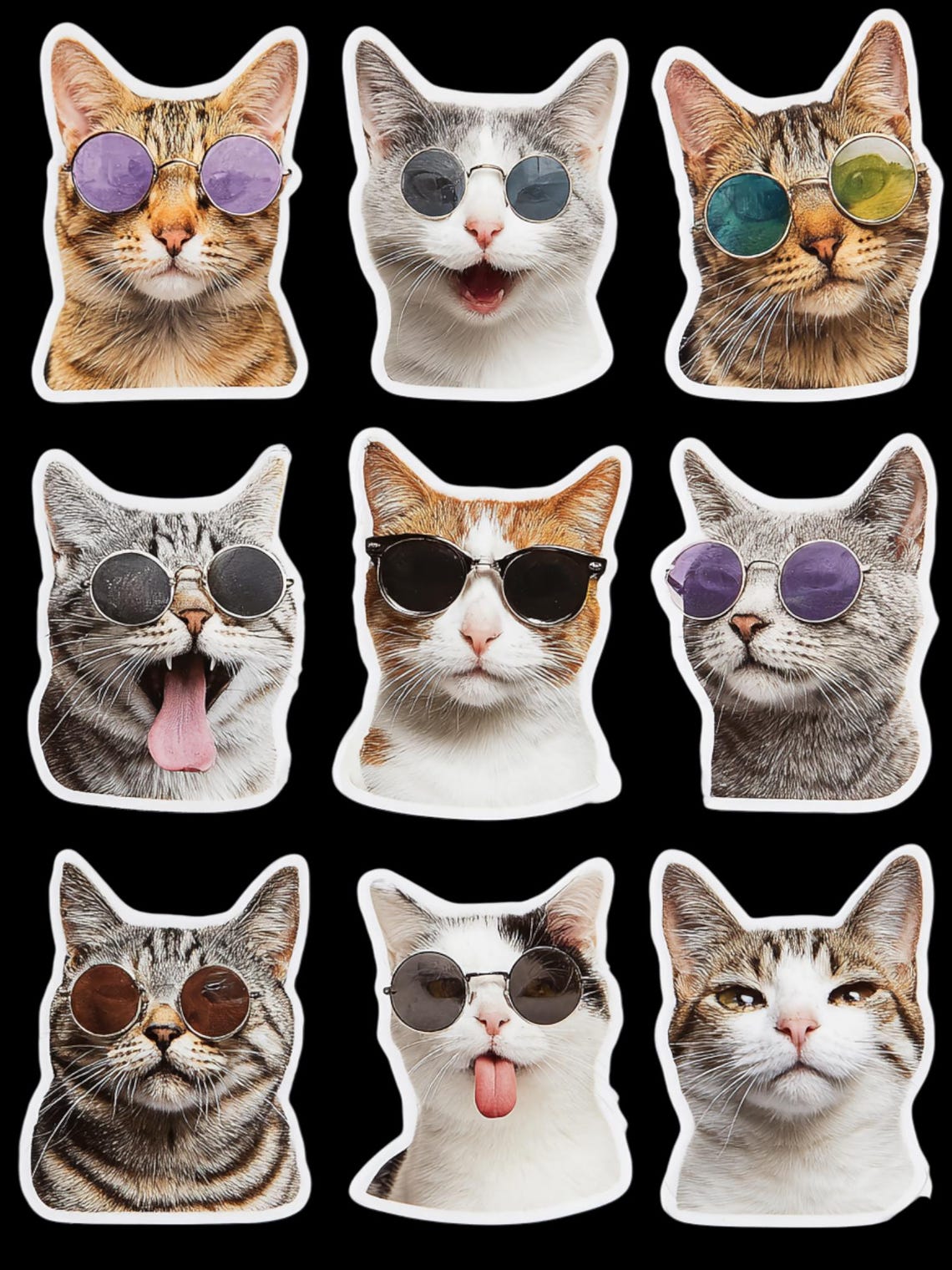 130 Funny Watercolor Cat Face Printable Stickers PNG – Expressive Cats ...