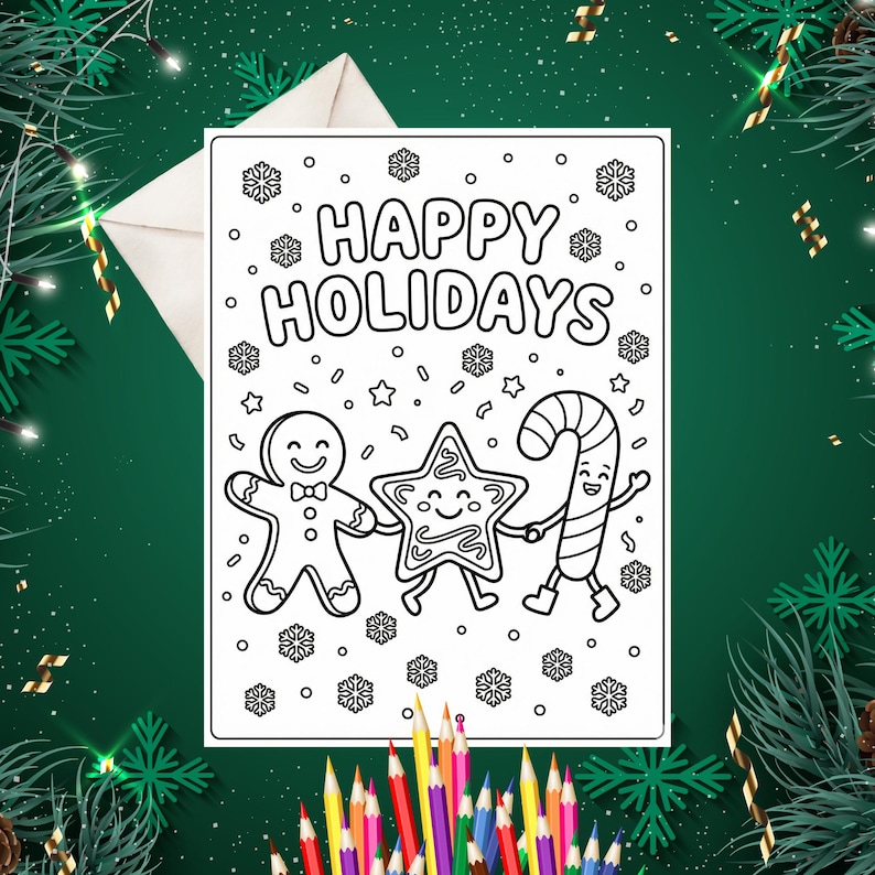 Christmas Coloring Card | Printable Holiday Cards for Kids | Instant ...