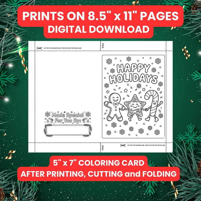 Christmas Coloring Card | Printable Holiday Cards for Kids | Instant ...