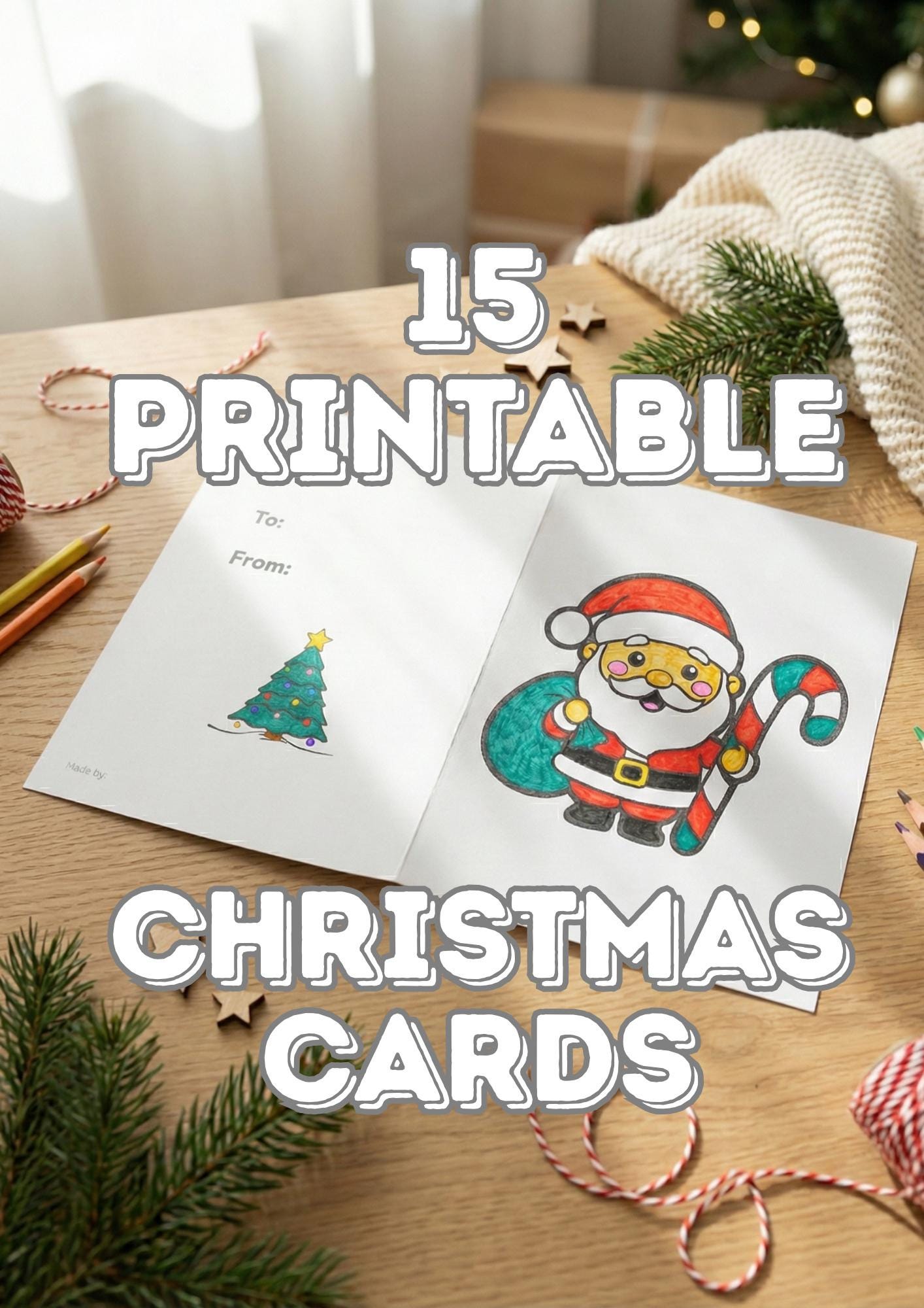 Printable Christmas Cards, DIY Activity, Digital Download (15 PDF ...