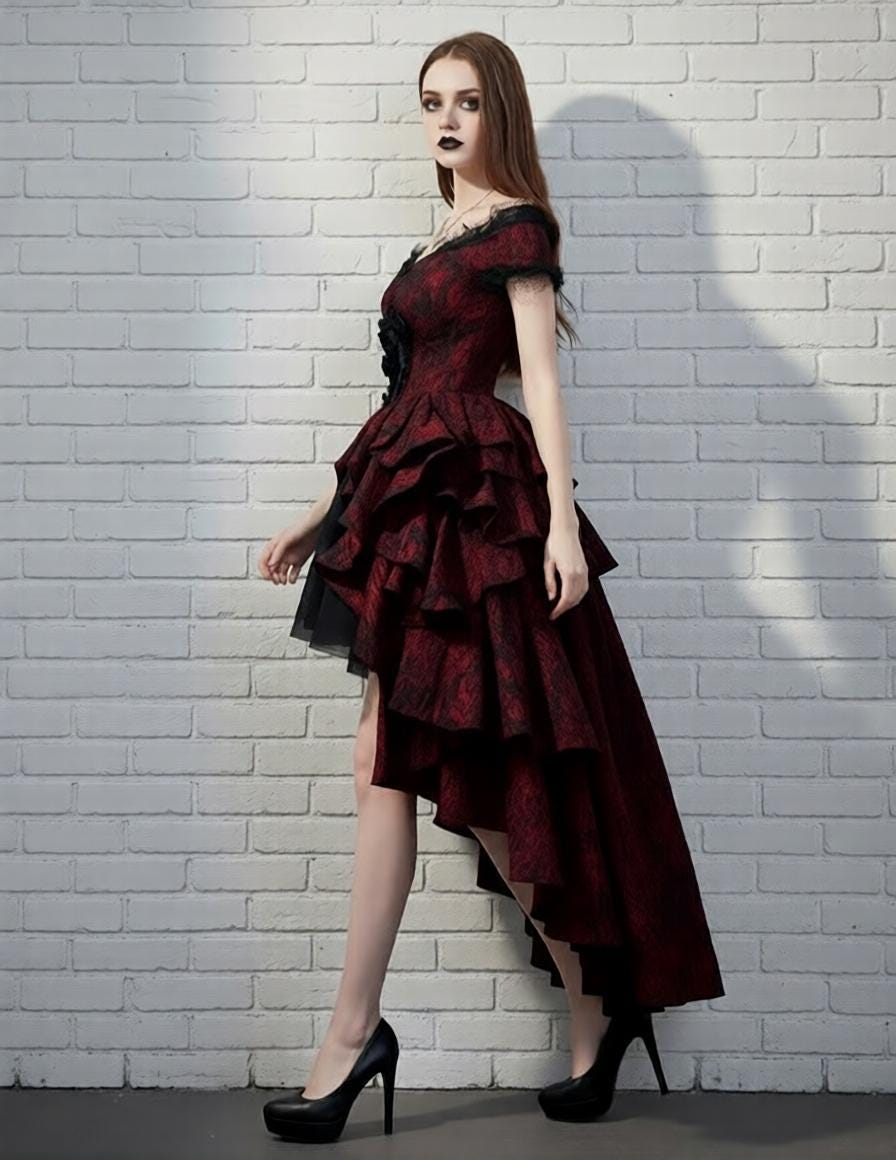 Gothic Winter High-low Corset Dress – Dark Romantic Ruffled Lace Outfit ...