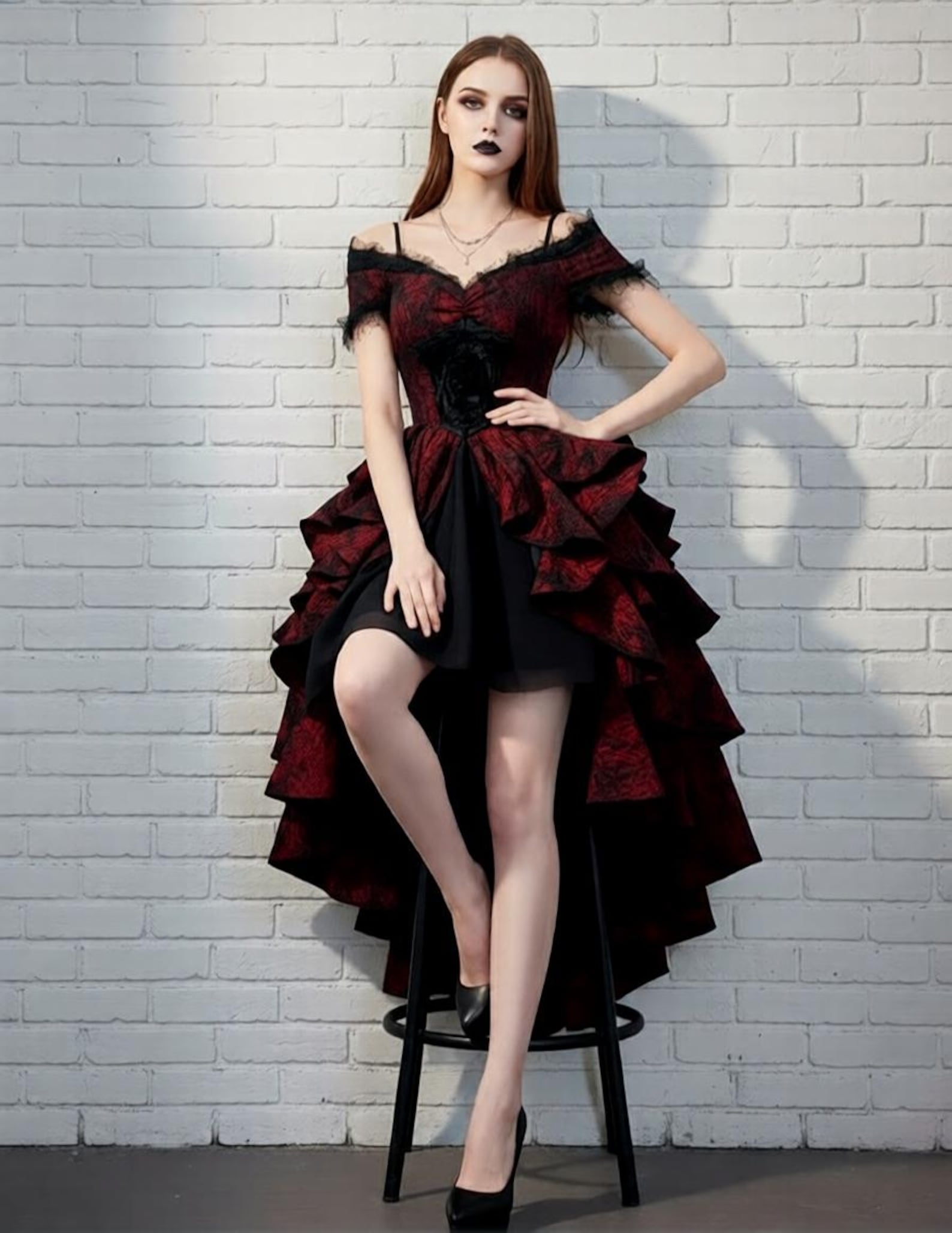 Gothic Winter High-low Corset Dress – Dark Romantic Ruffled Lace Outfit ...
