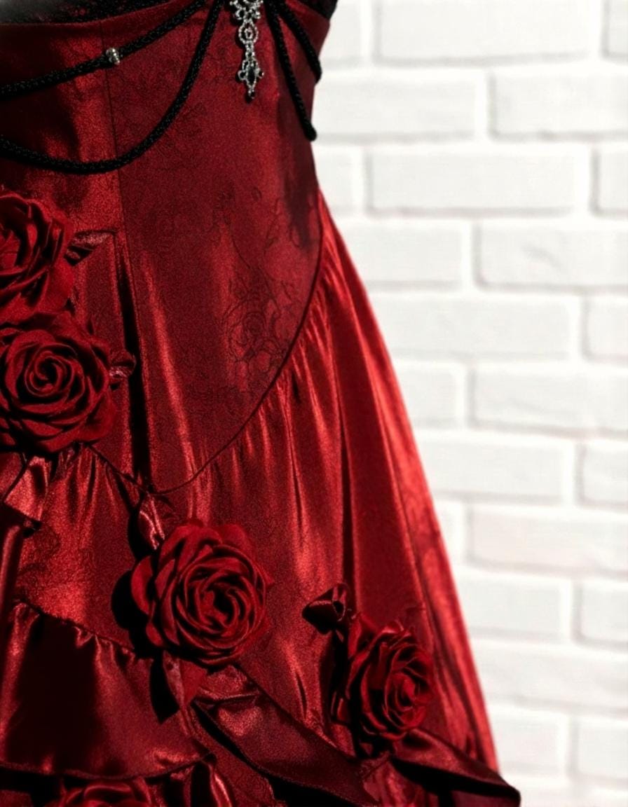 Gothic Winter Ruffle Dress – Deep Red High-low Hem, Off-shoulder ...