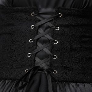 Gothic Victorian Corset Dress – High Neck Bow, Puffed Sleeves Ruffled ...
