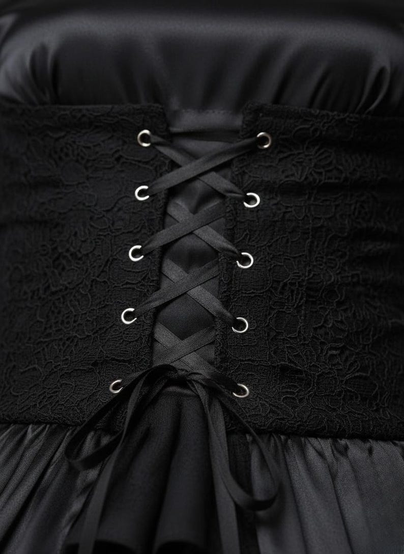 Gothic Victorian Corset Dress – High Neck Bow, Puffed Sleeves Ruffled ...