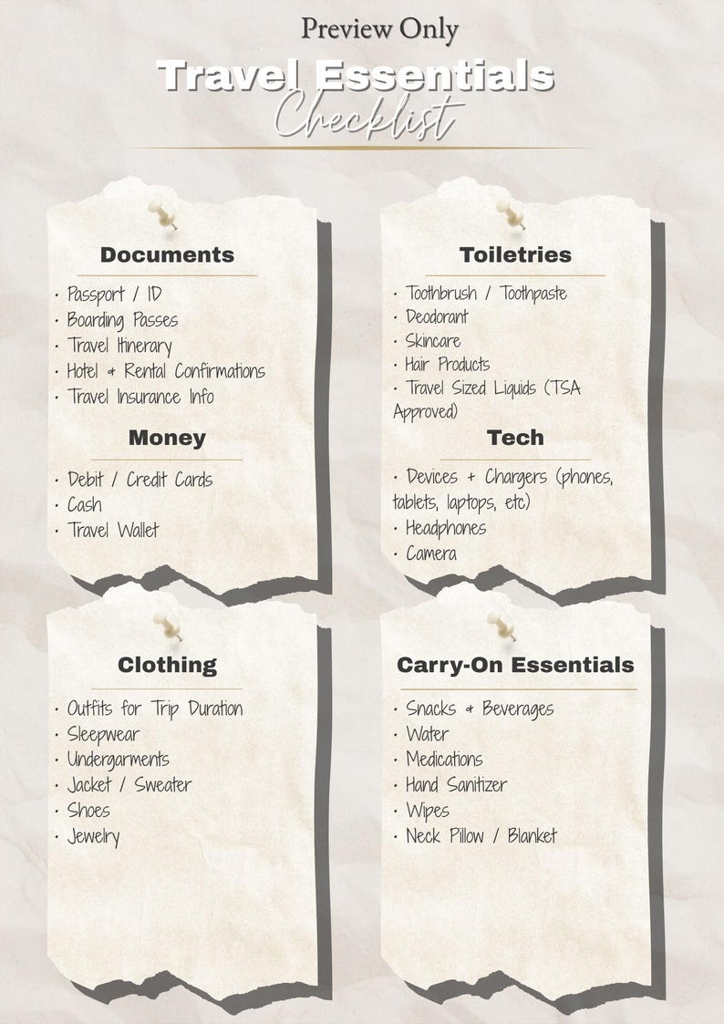 Travel Essentials Checklist | Ready to Use | Printable Packing List ...