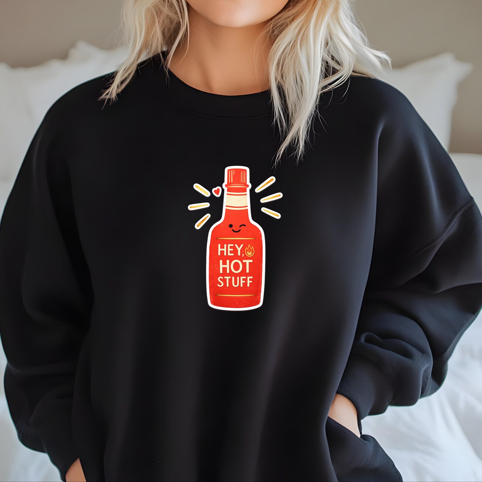 Hey Hot Stuff Sweatshirt - Funny Valentine Spicy Sauce Gift - Etsy