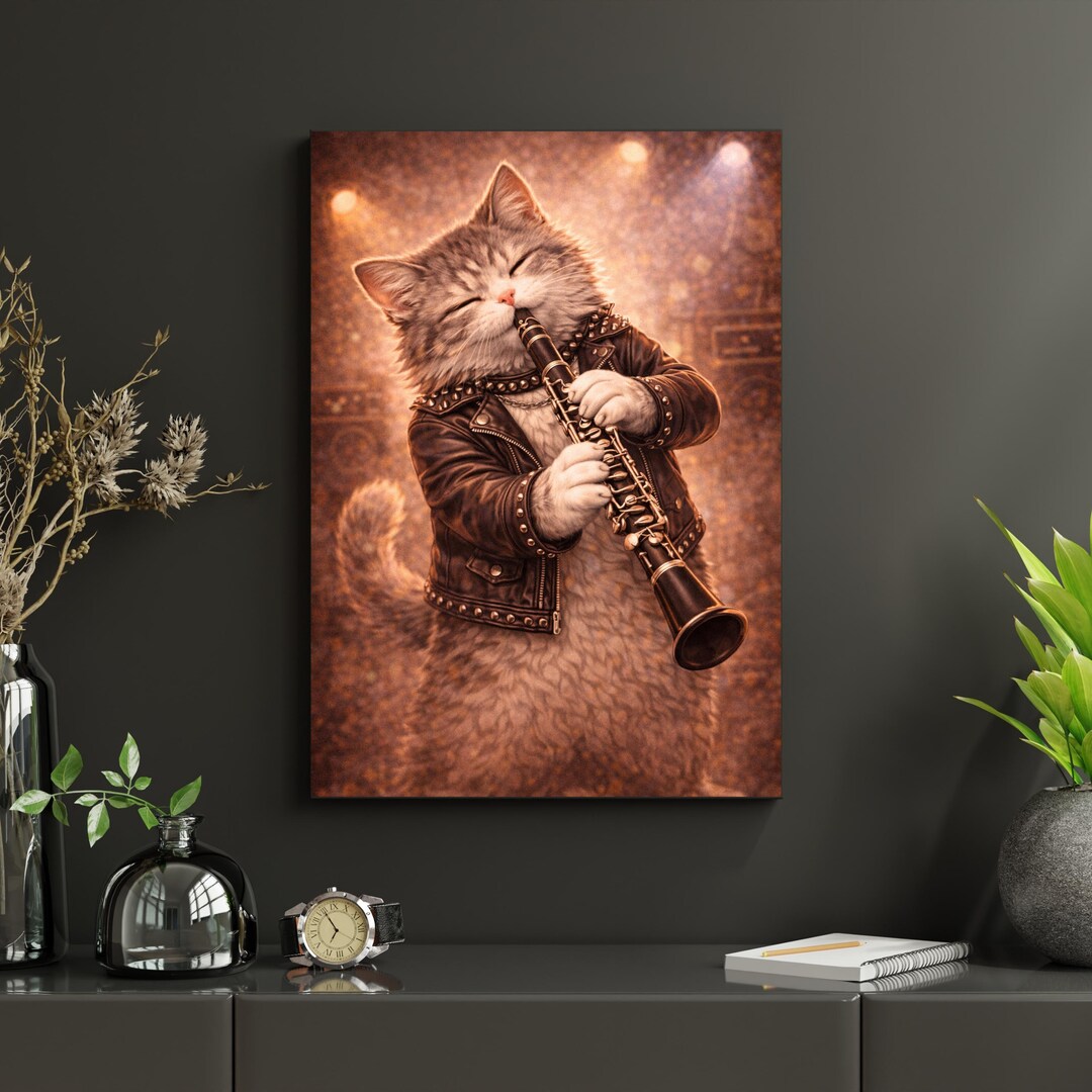 Clarinet Playing Cat Printable Wall Art, Cozy Music Illustration ...